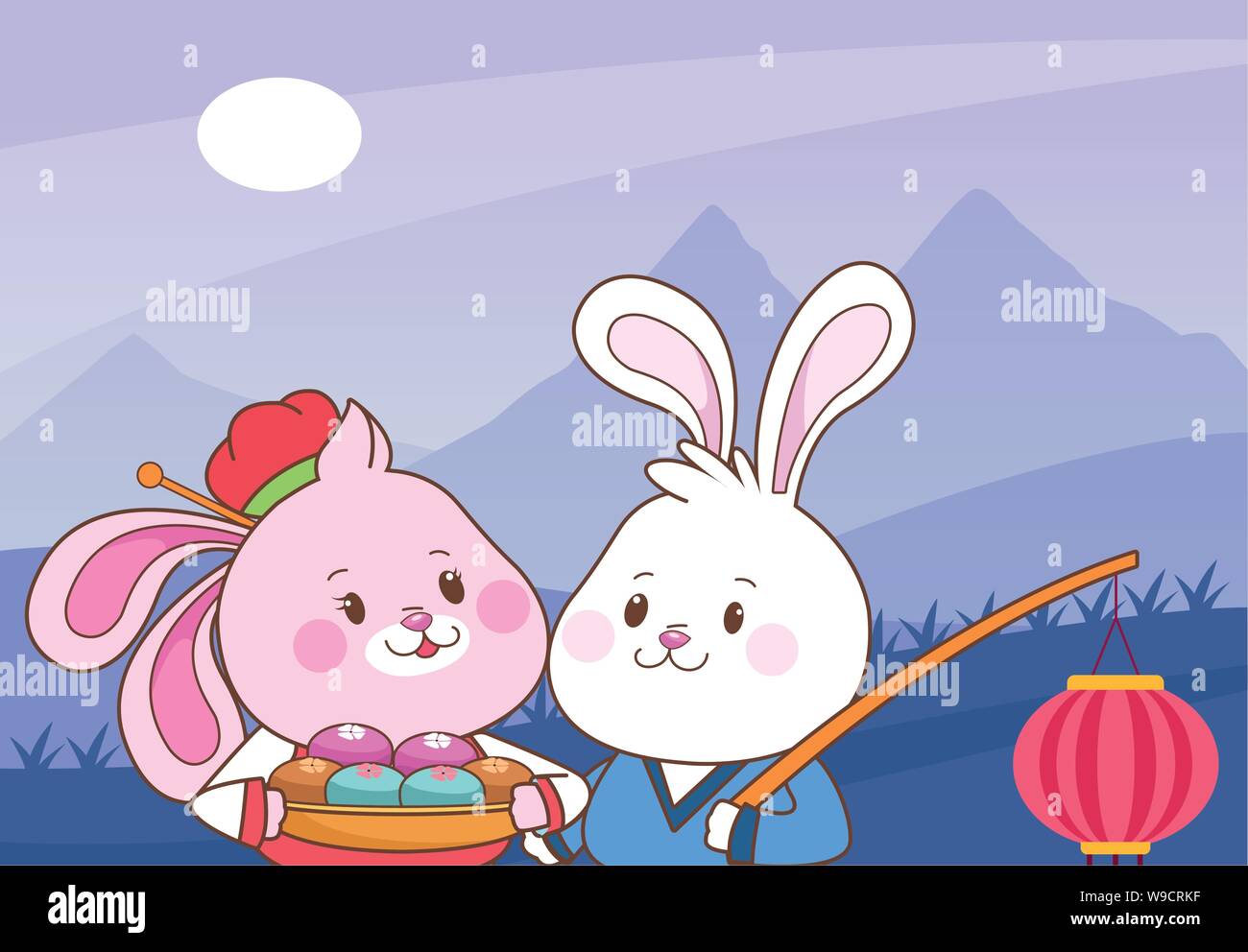 Rabbits in mid autumn festival cartoons Stock Vector Image & Art - Alamy
