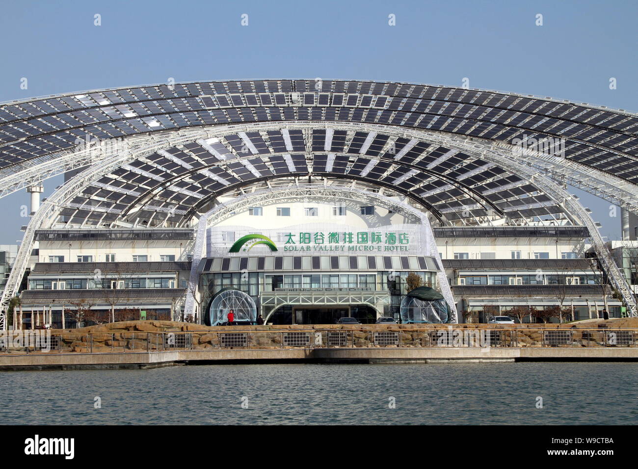 The Solar Valley Micro-E Hotel is seen equipped with many solar heat ...