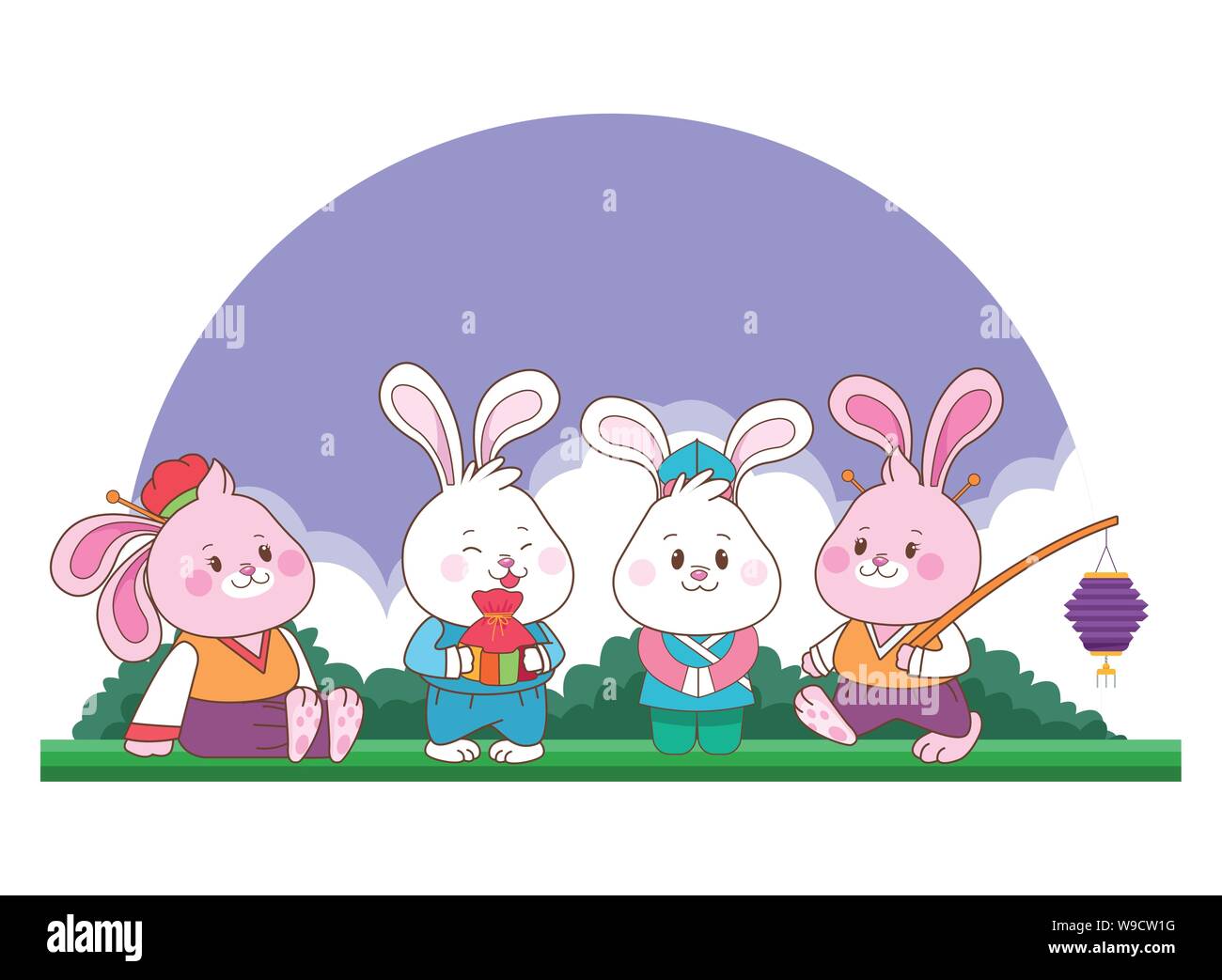 Rabbits celebrating mid autumn festival cartoons Stock Vector Image ...