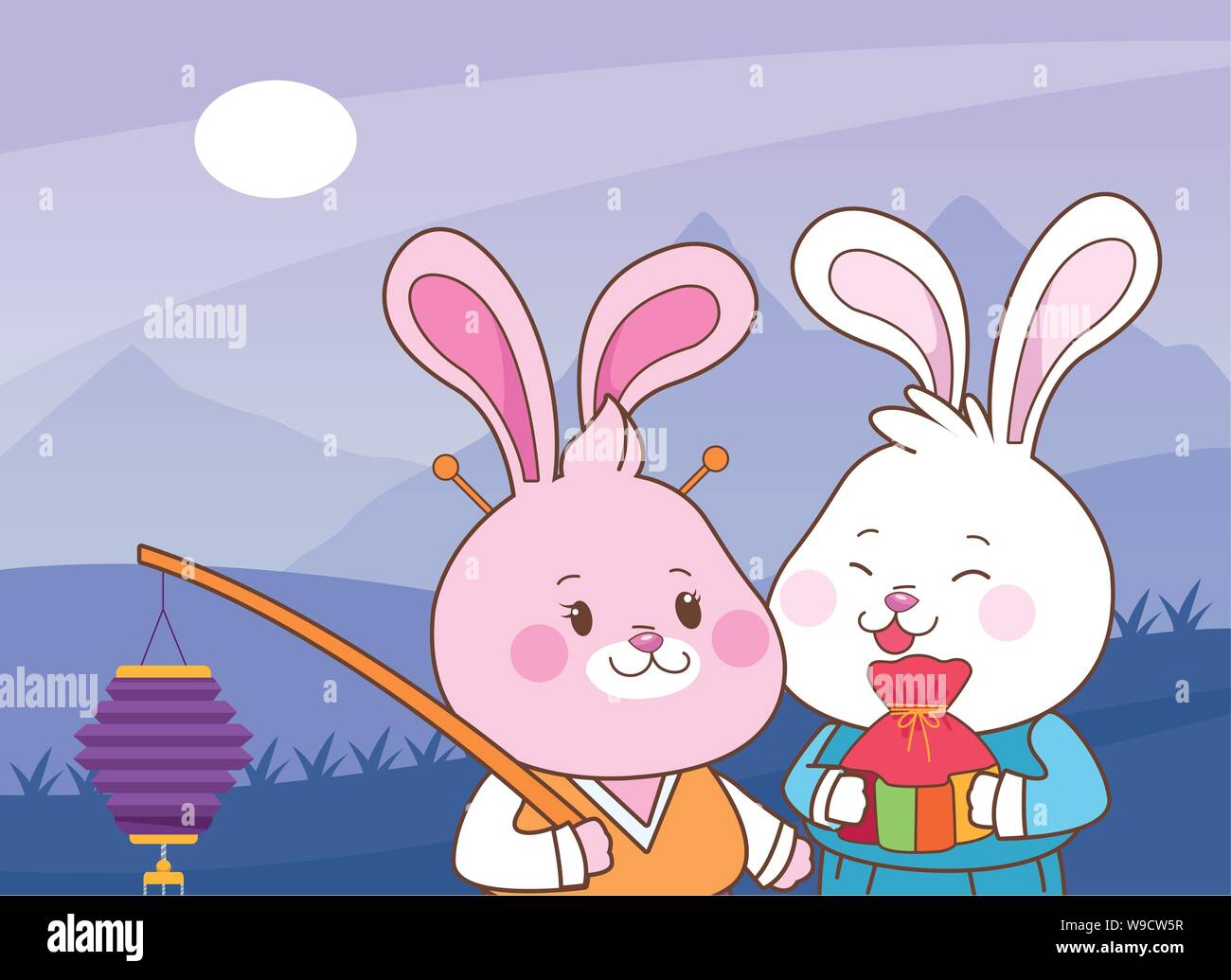 Rabbits in mid autumn festival cartoons Stock Vector Image & Art - Alamy