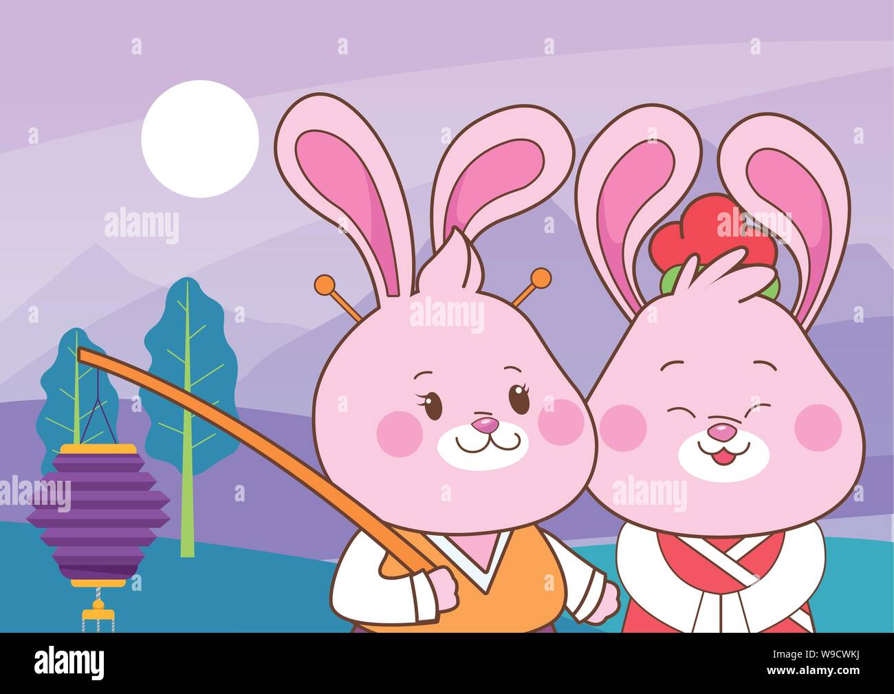 Rabbits in mid autumn festival cartoons Stock Vector Image & Art - Alamy
