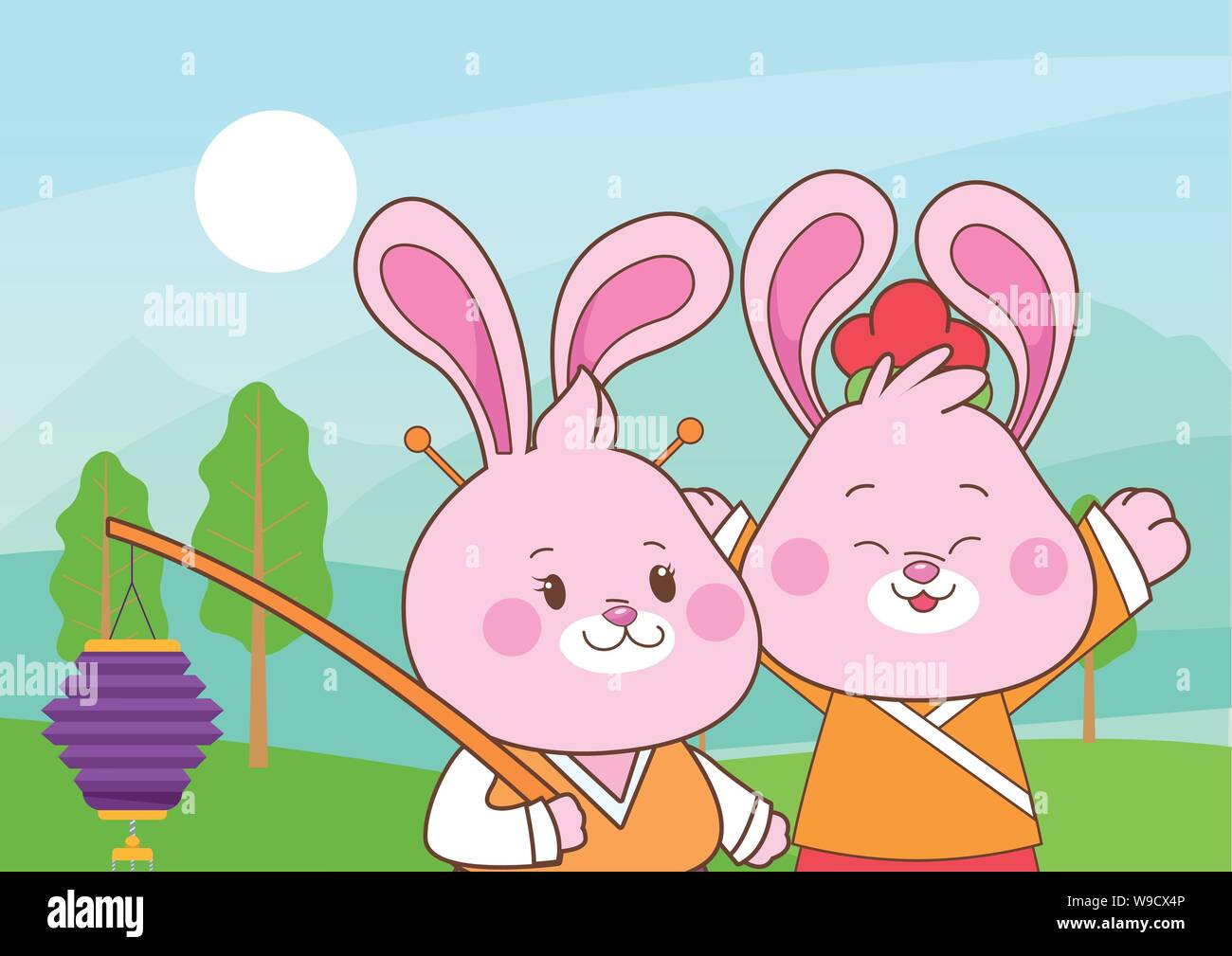 Rabbits in mid autumn festival cartoons Stock Vector Image & Art - Alamy