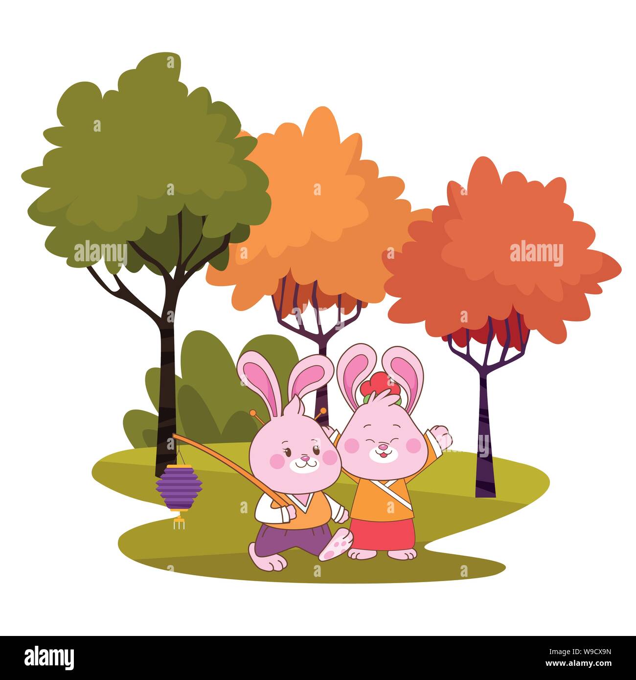 Rabbits in mid autumn festival cartoons Stock Vector Image & Art - Alamy