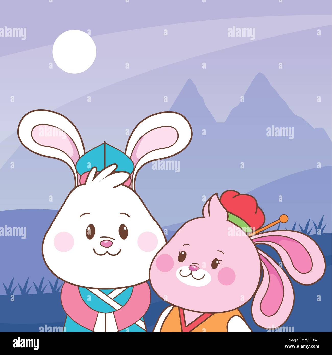 Rabbits in mid autumn festival cartoons Stock Vector Image & Art - Alamy