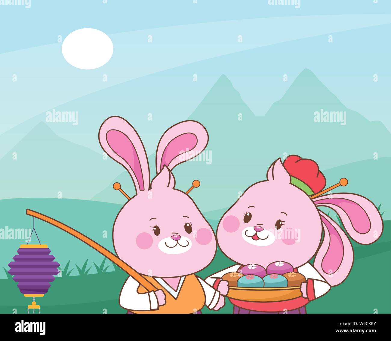 Rabbits in mid autumn festival cartoons Stock Vector Image & Art - Alamy