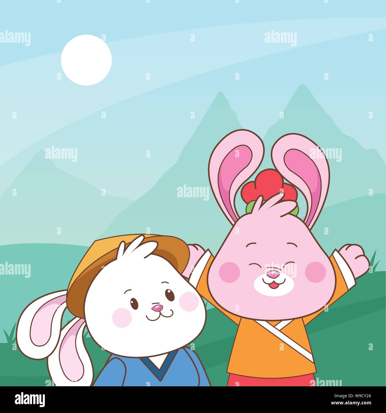 Rabbits in mid autumn festival cartoons Stock Vector Image & Art - Alamy