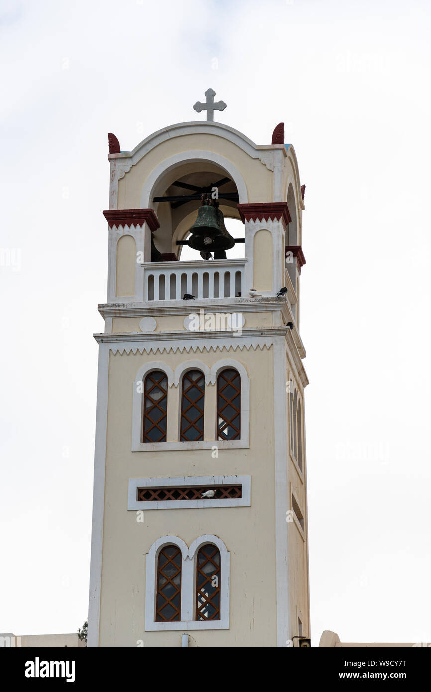 The beautiful bell tower of Panagia Mesani Church in Emporio Stock ...