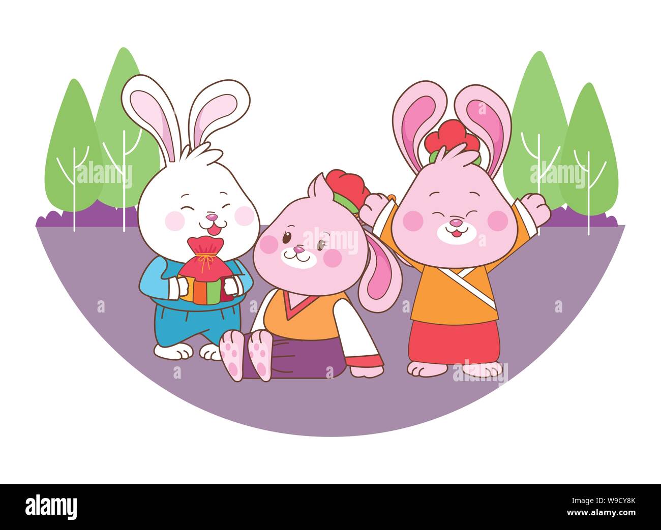 Rabbits celebrating mid autumn festival cartoons Stock Vector Image ...
