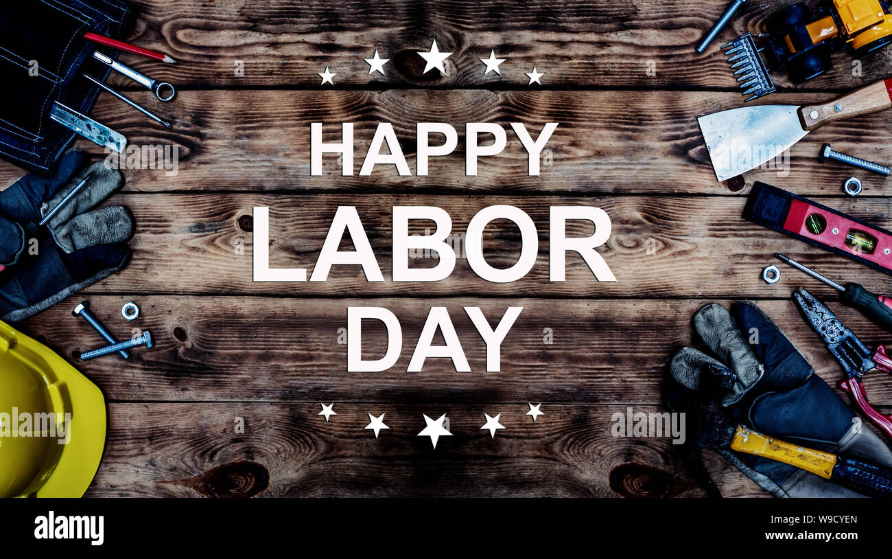 Happy Labor day concept and background. Engineer and worker tools ...