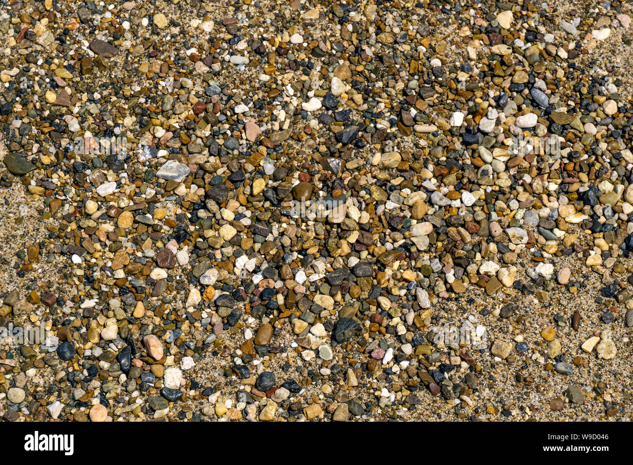 background, texture - small pebbles and sand on the river bank Stock ...