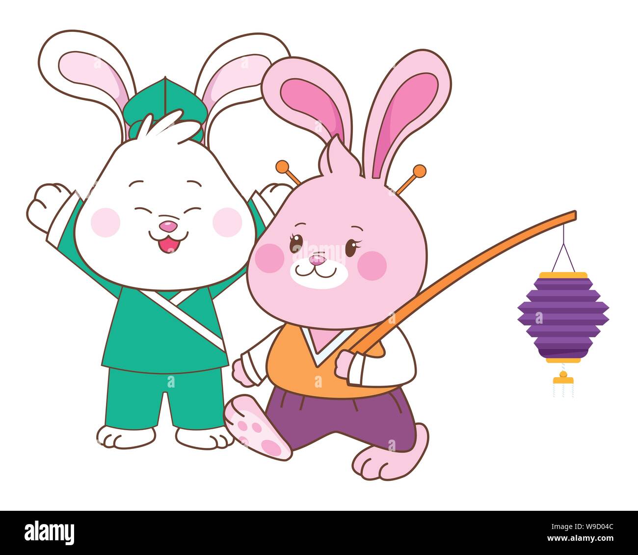 Rabbits celebrating mid autumn festival cartoons Stock Vector Image ...