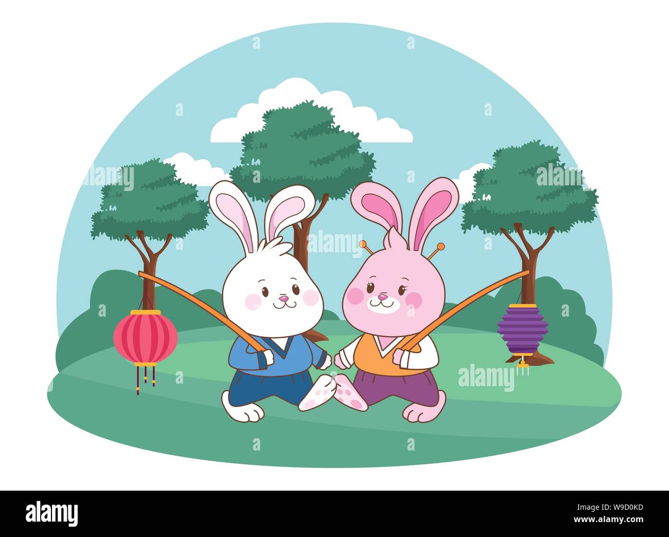 Rabbits in mid autumn festival cartoons Stock Vector Image & Art - Alamy