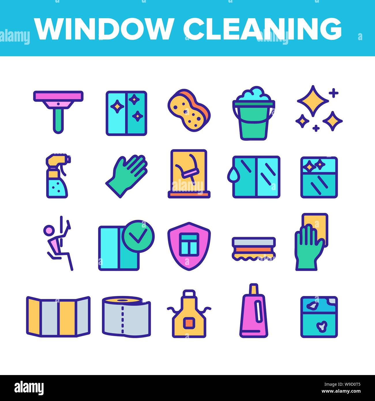 Color Window Cleaning Sign Icons Set Vector Stock Vector Image & Art ...