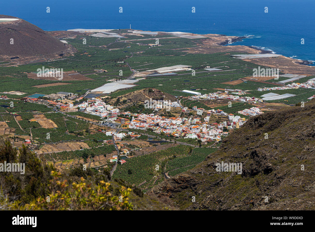 Aerial view over Los Silos and the north west coast of Tenerife, Canary ...