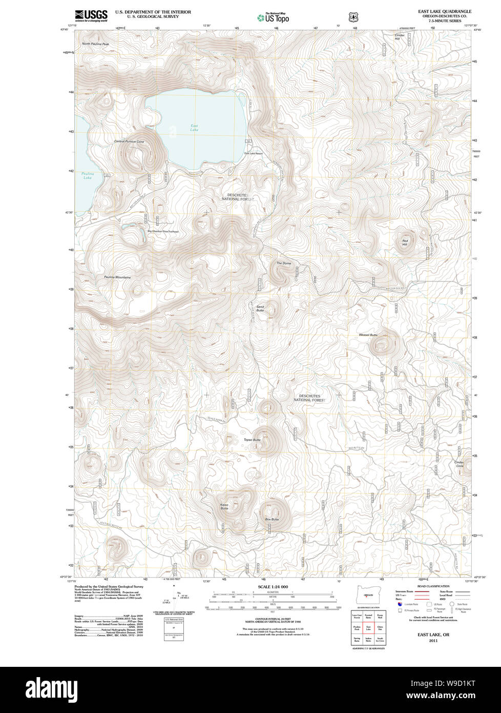 USGS Topo Map Oregon East Lake 20110715 TM Restoration Stock Photo - Alamy