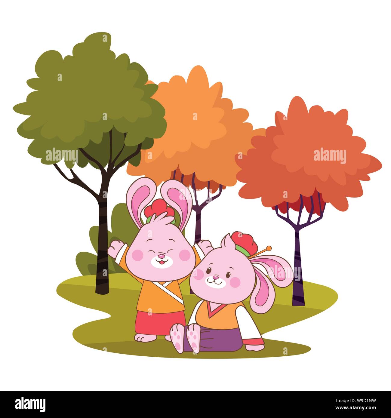 Rabbits in mid autumn festival cartoons Stock Vector Image & Art - Alamy