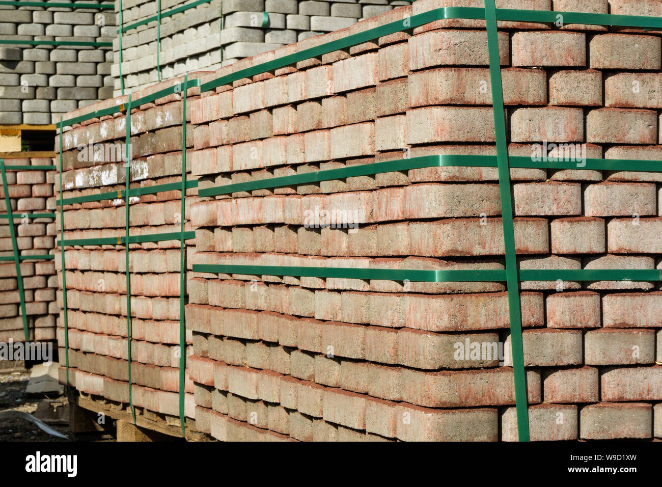 new paving slabs packed in stacks before laying Stock Photo - Alamy