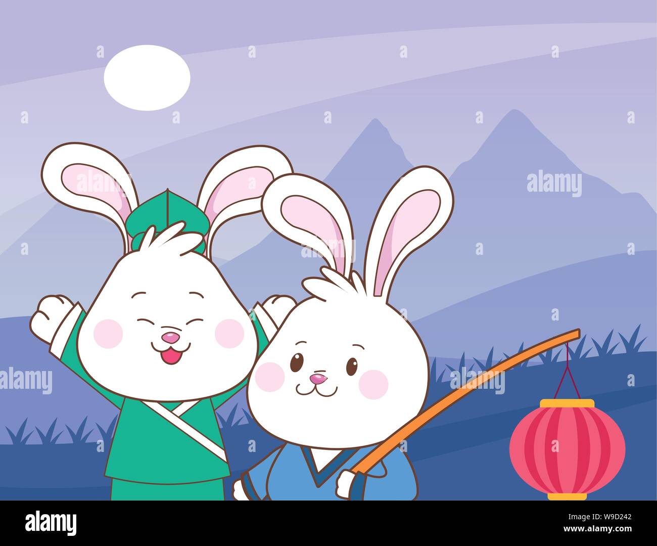 Rabbits in mid autumn festival cartoons Stock Vector Image & Art - Alamy