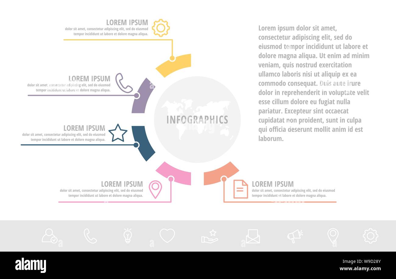 Unique vector infographic flat template circles with five sectors ...