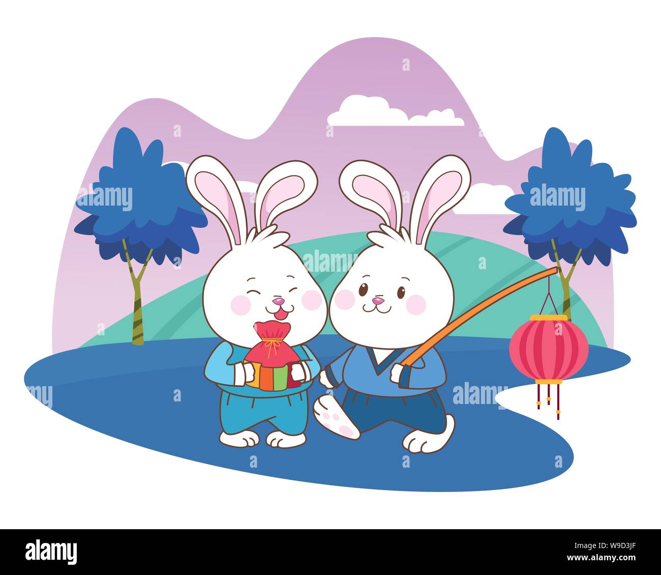Rabbits in mid autumn festival cartoons Stock Vector Image & Art - Alamy