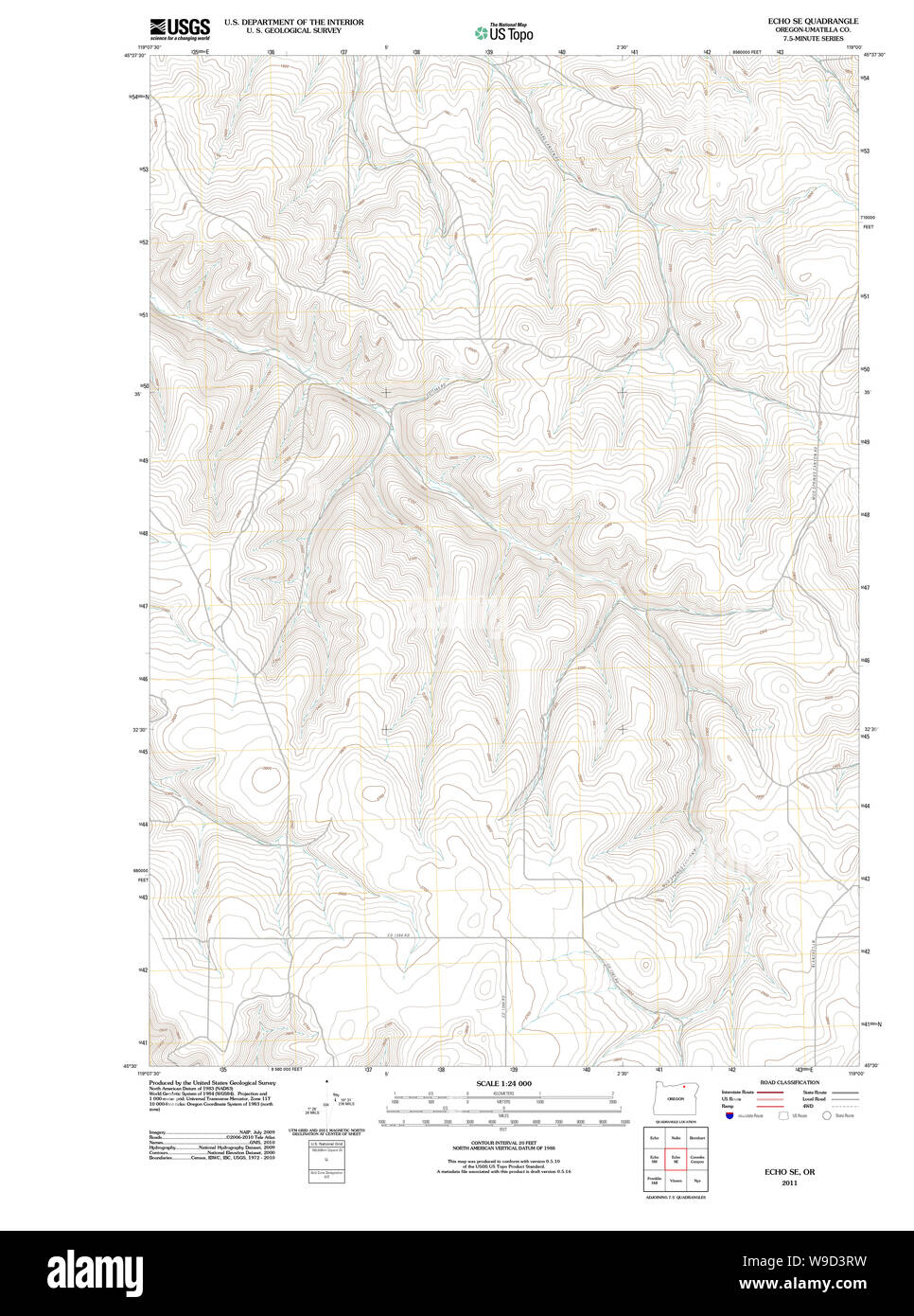 USGS Topo Map Oregon Echo SE 20110903 TM Restoration Stock Photo - Alamy