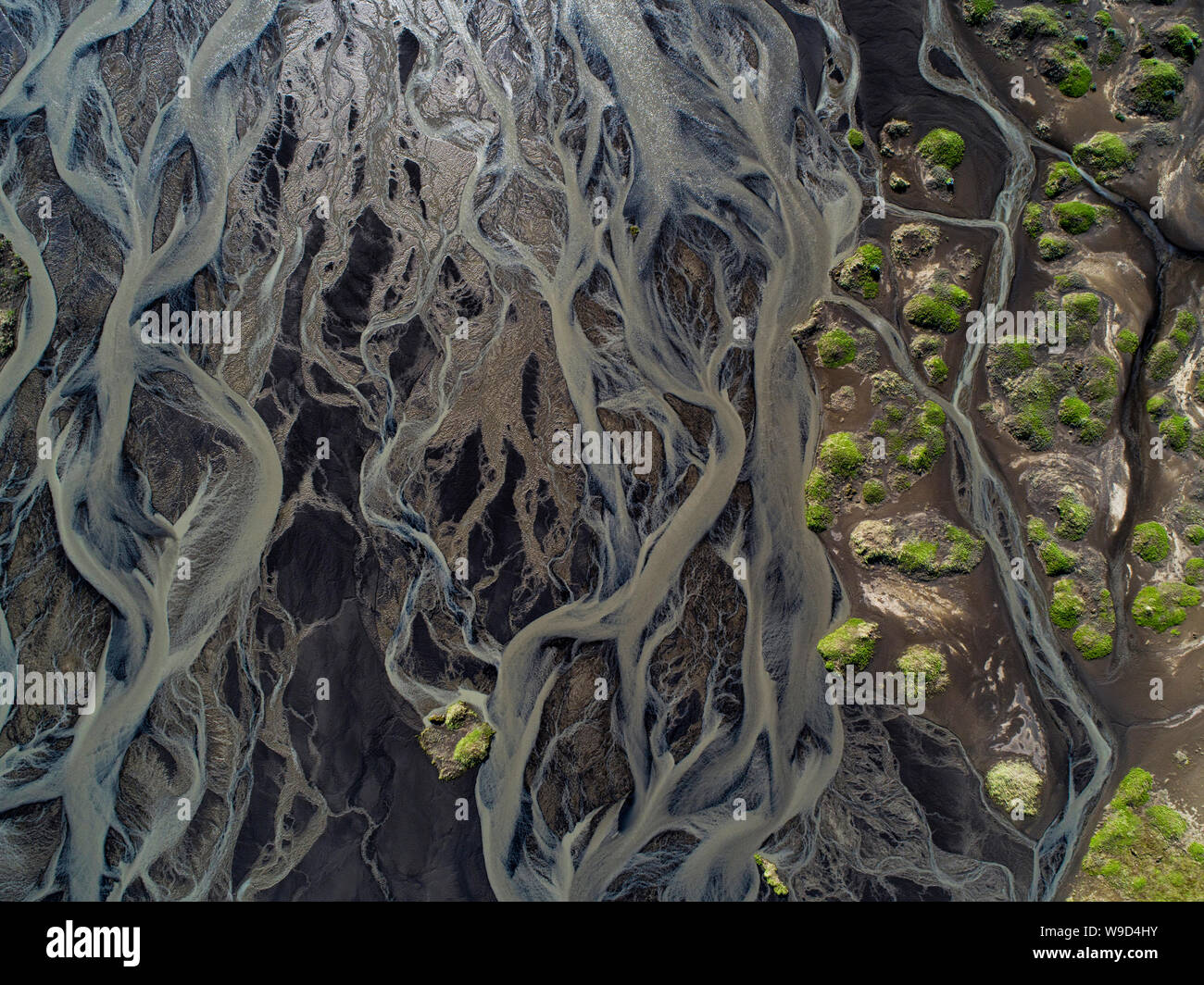 Aerial image of a river branching out to hundreds of channels in ...