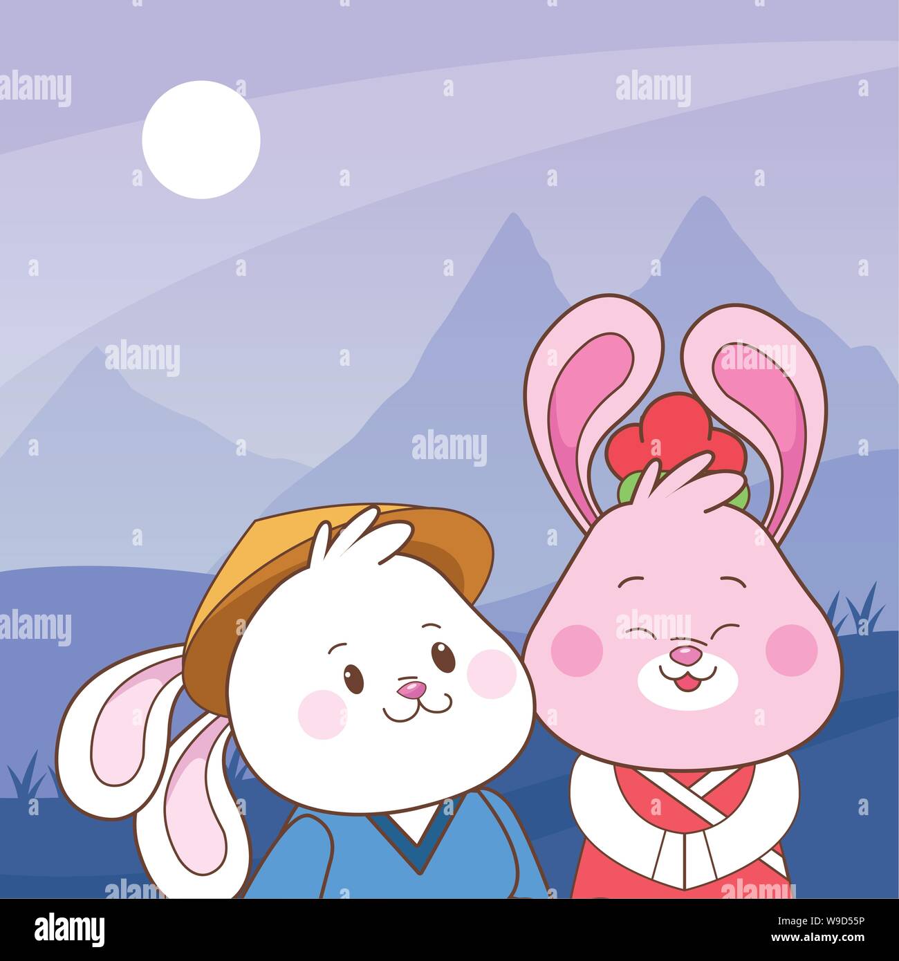 Rabbits in mid autumn festival cartoons Stock Vector Image & Art - Alamy