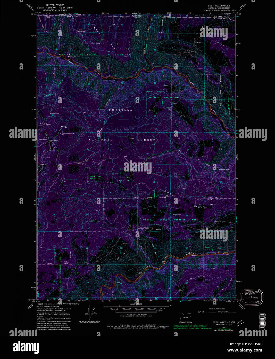 USGS Topo Map Oregon Eden 279761 1967 24000 Inverted Restoration Stock ...
