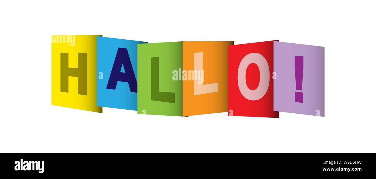 Colorful banner that says HELLO!. The letters are written on colored ...