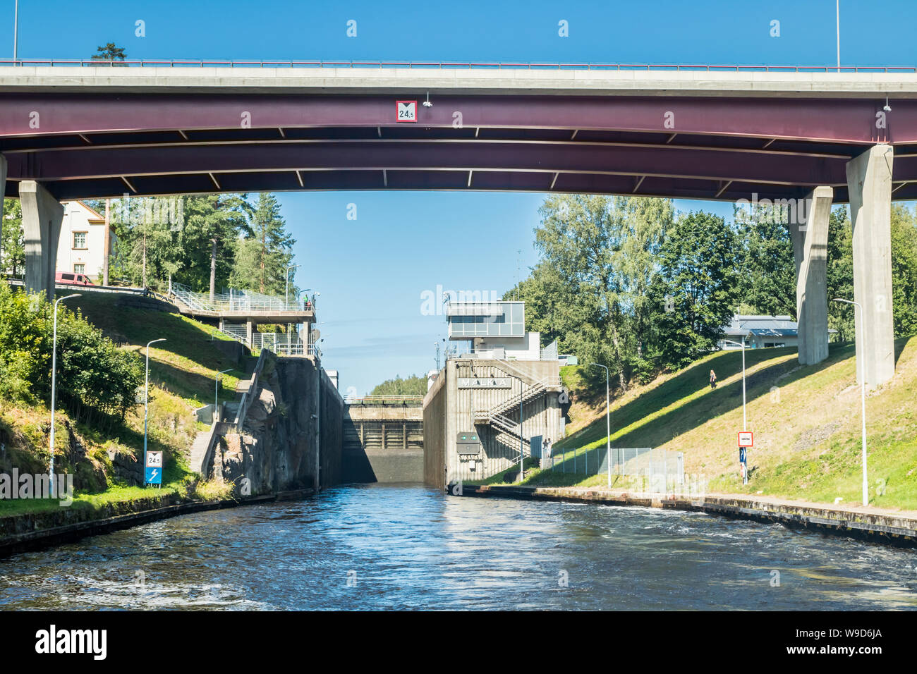 Lappeenranta, Finland - August 7, 2019: Lock and bridge on the Saimaa ...