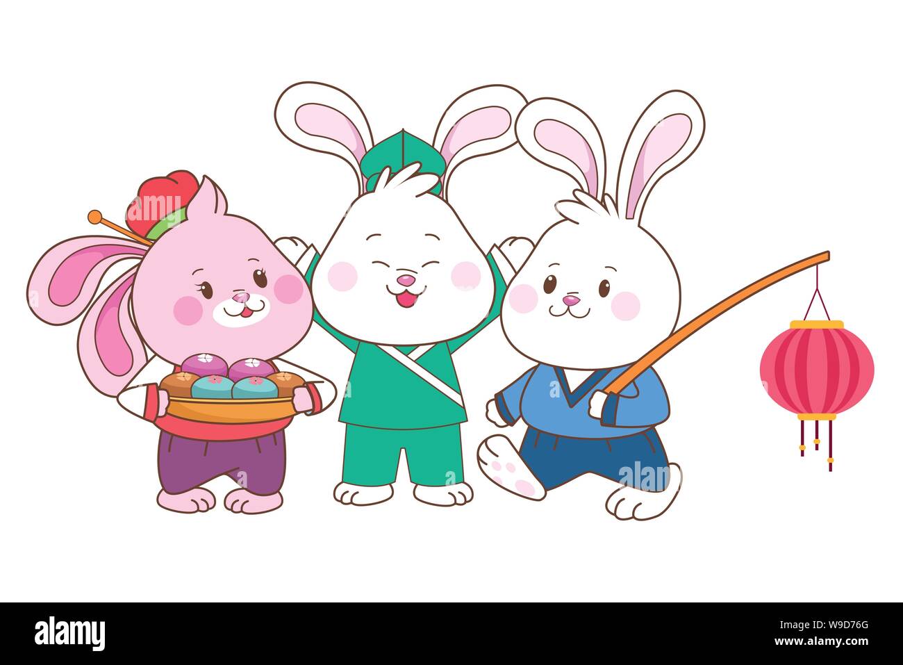 Rabbits celebrating mid autumn festival cartoons Stock Vector Image ...