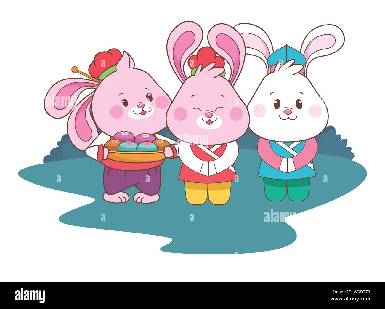 Rabbits celebrating mid autumn festival cartoons Stock Vector Image ...