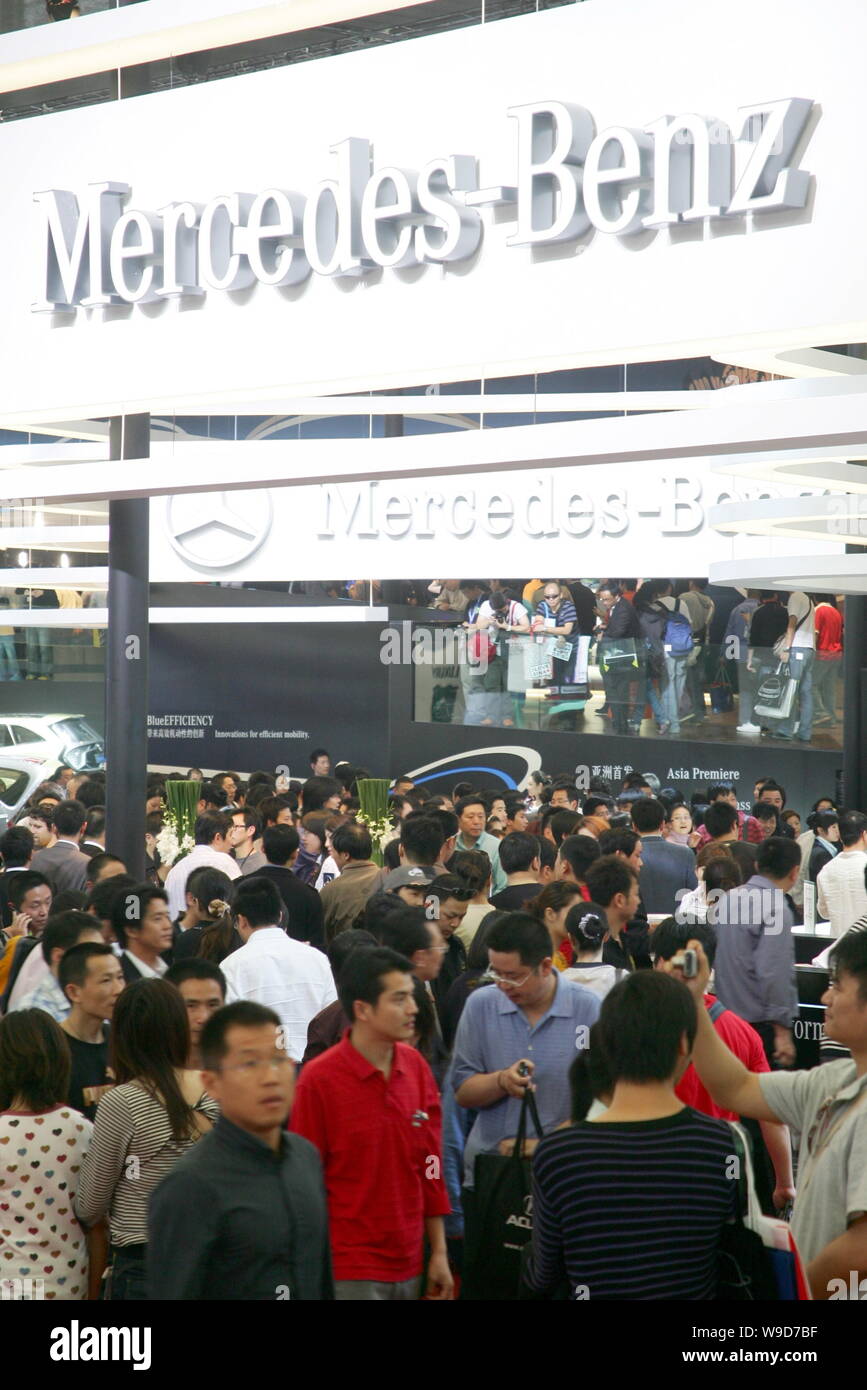 --FILE--Crowds of visitors are seen at the stand of Mercedes-Benz at ...