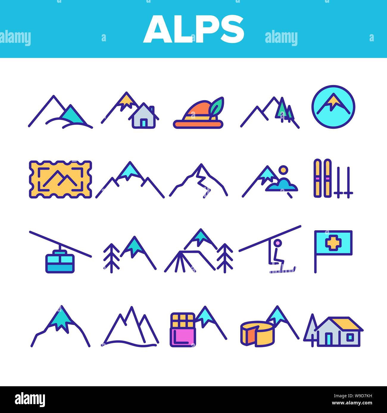 Color Mountain Alps Sign Icons Set Vector Stock Vector Image & Art - Alamy