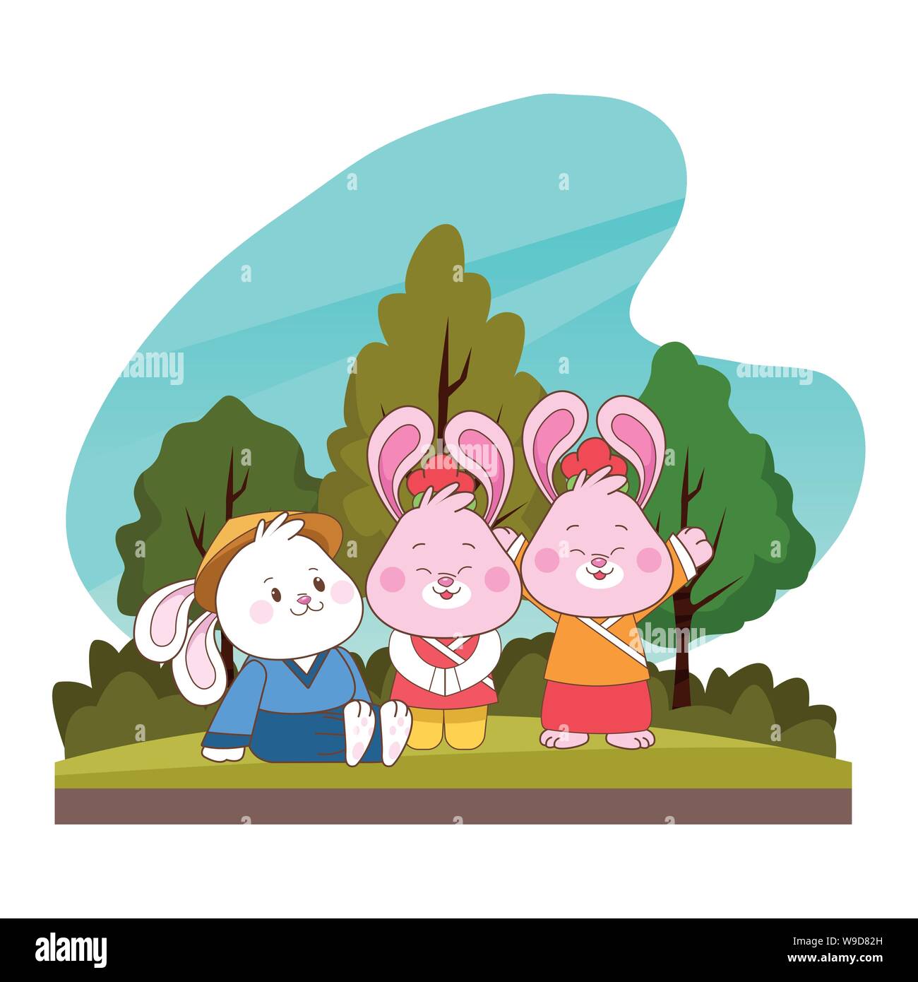 Rabbits celebrating mid autumn festival cartoons Stock Vector Image ...