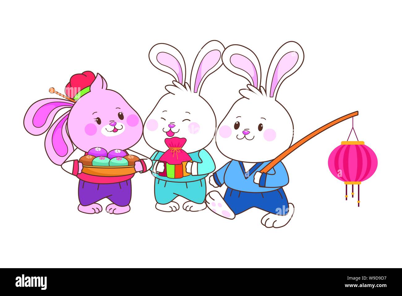 Rabbits celebrating mid autumn festival cartoons Stock Vector Image ...