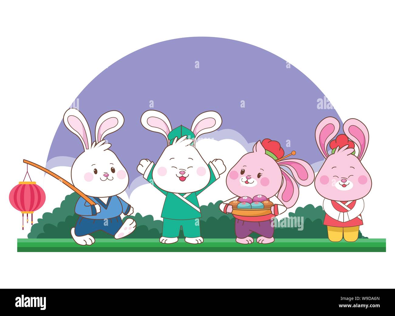 Rabbits celebrating mid autumn festival cartoons Stock Vector Image ...