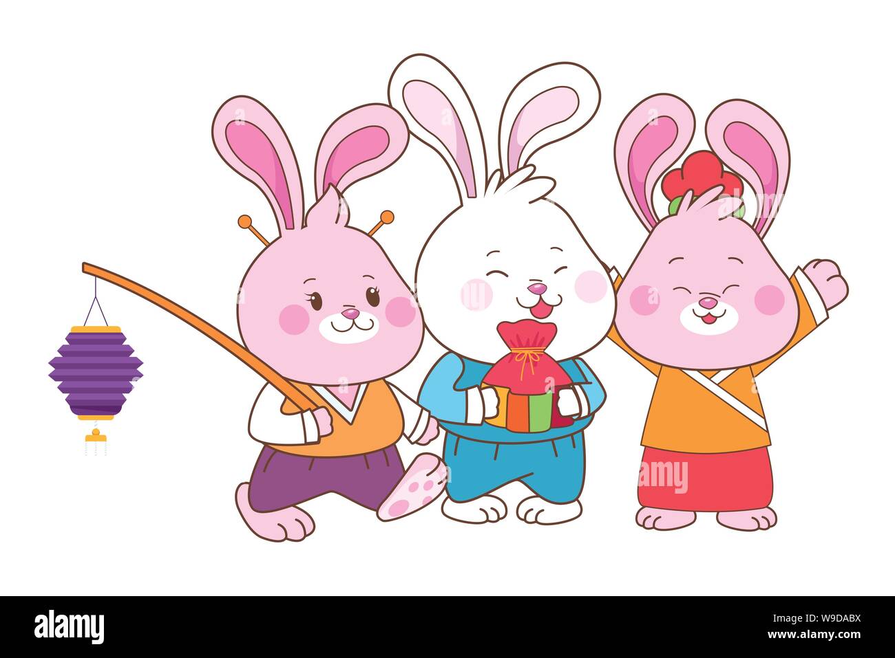 Rabbits celebrating mid autumn festival cartoons Stock Vector Image ...