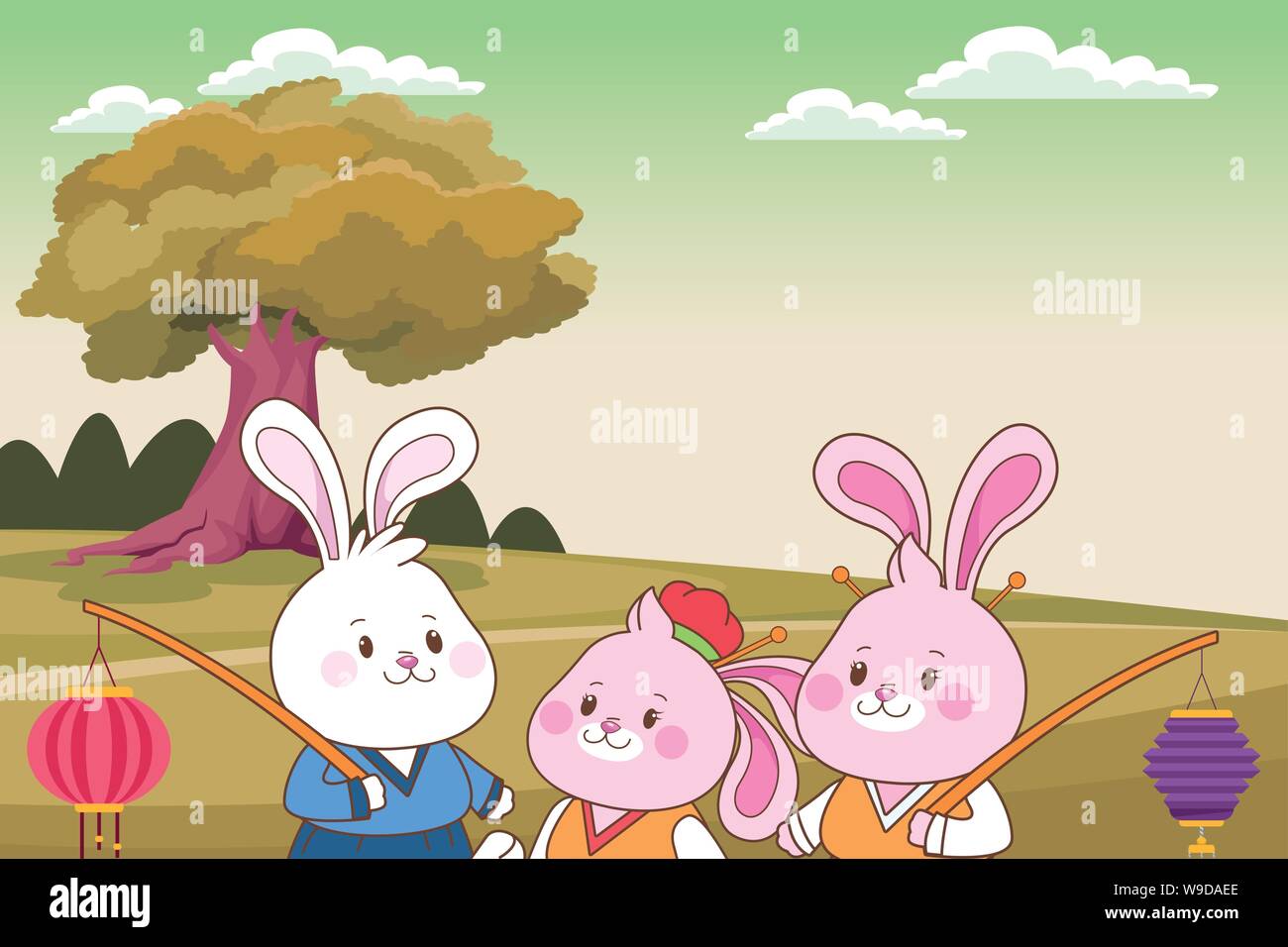 Rabbits celebrating mid autumn festival cartoons Stock Vector Image ...