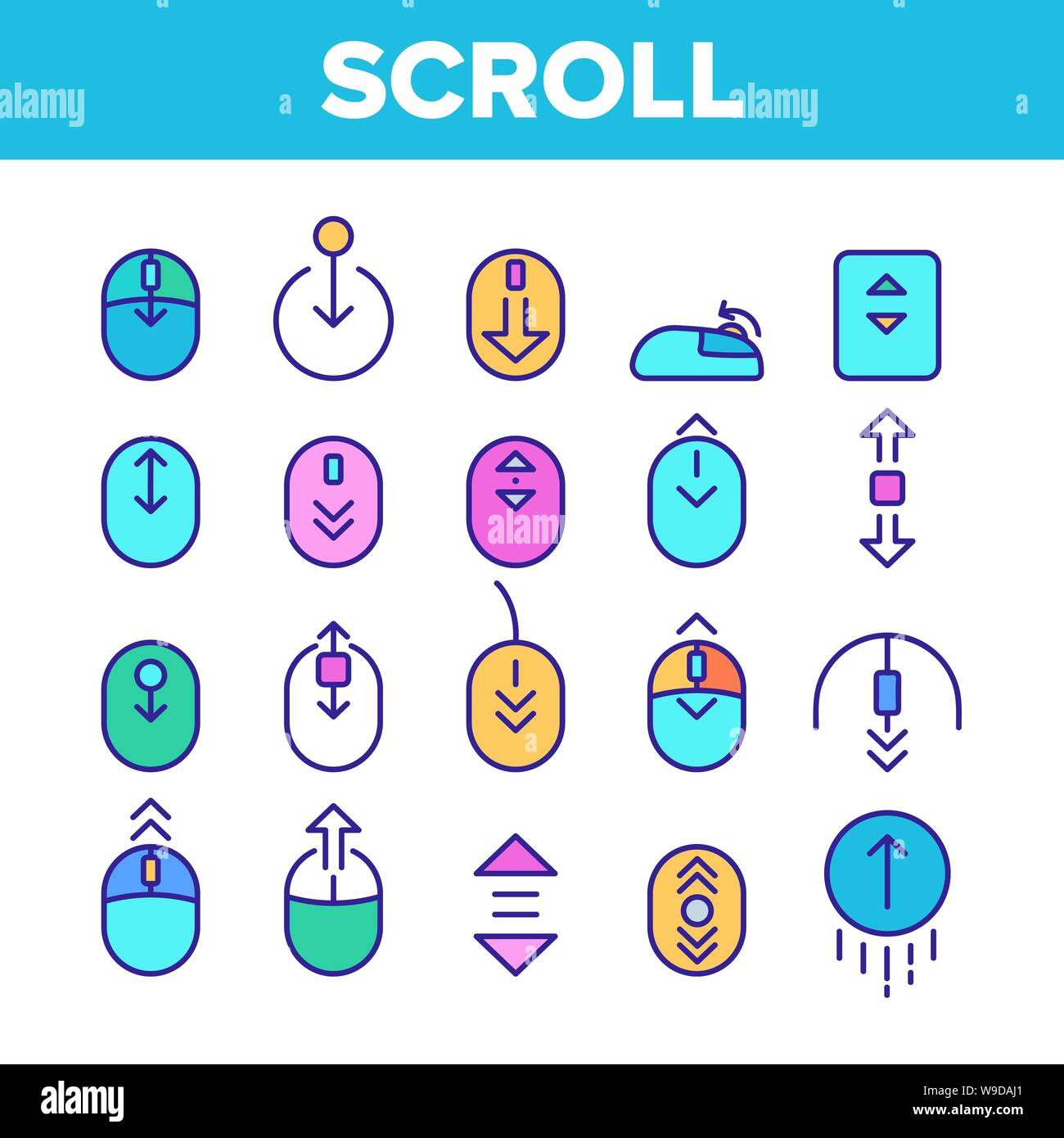 Color Scroll Thin Line Sign Icons Set Vector Stock Vector Image & Art ...