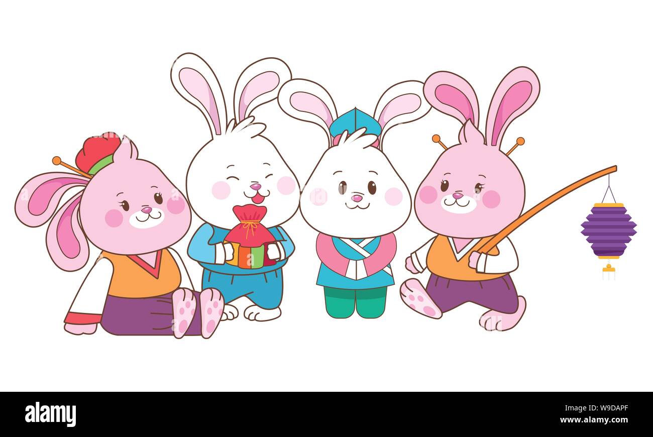 Rabbits celebrating mid autumn festival cartoons Stock Vector Image ...