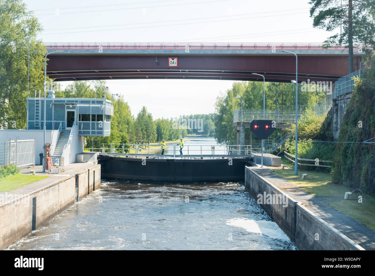 Lappeenranta, Finland - August 7, 2019: Lock and bridge on the Saimaa ...