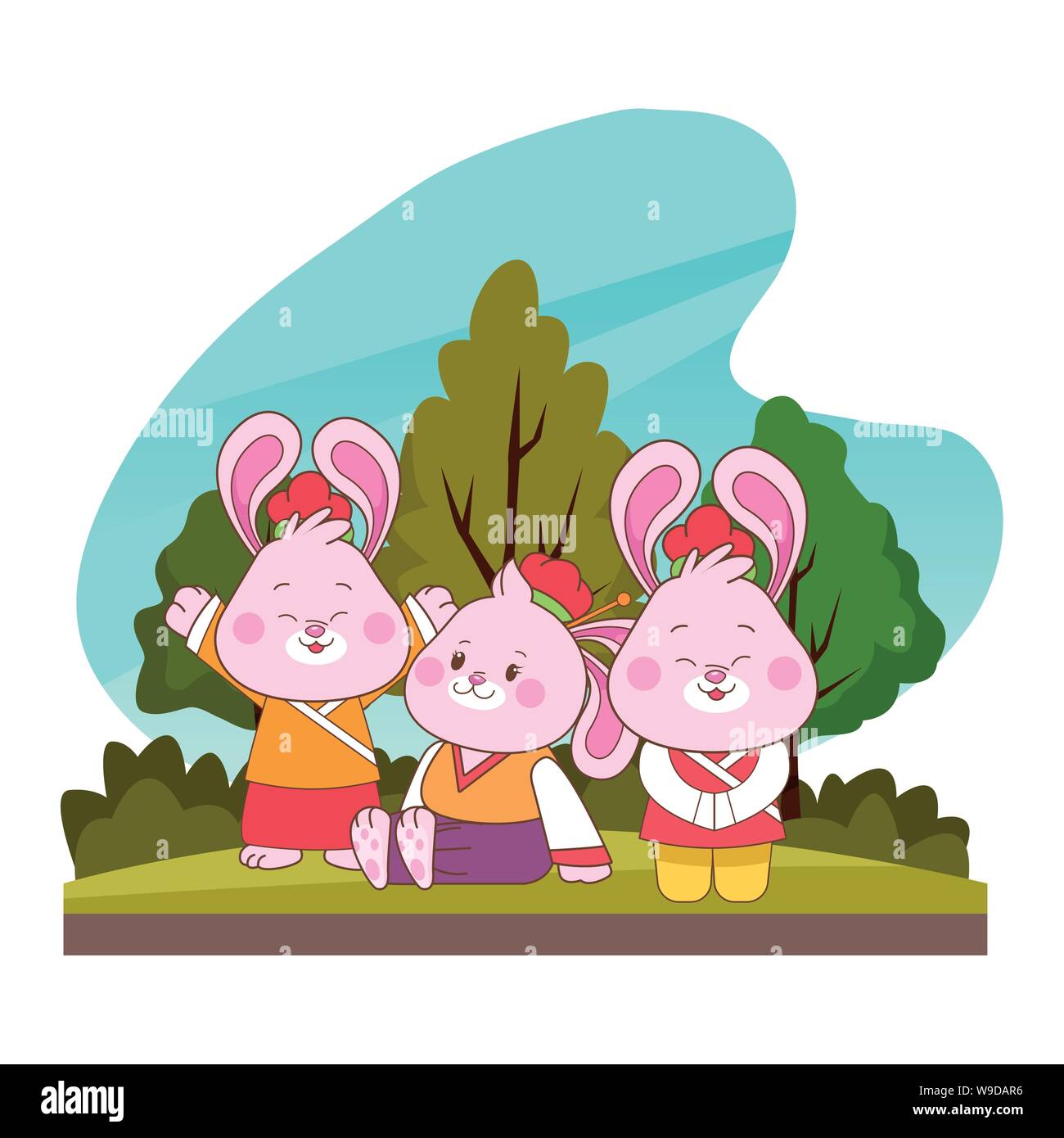 Rabbits celebrating mid autumn festival cartoons Stock Vector Image ...