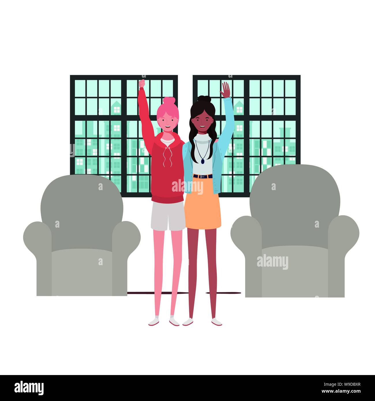 women living room with view the city by window Stock Vector Image & Art ...