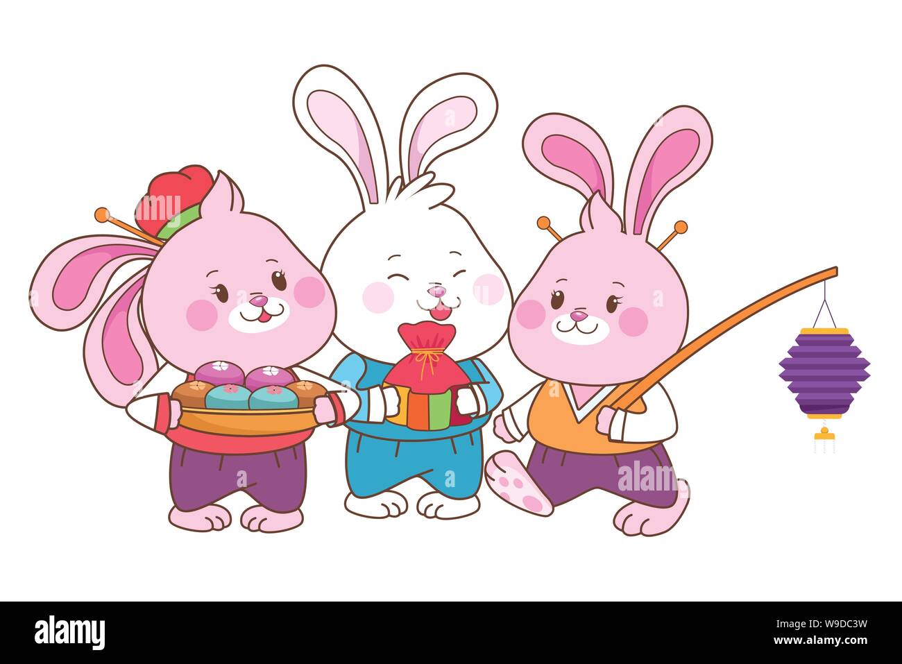 Rabbits celebrating mid autumn festival cartoons Stock Vector Image ...