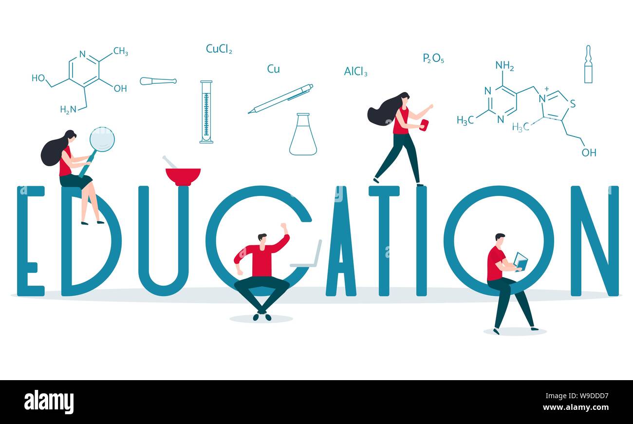 Vector illustration with inscription education, studying people ...