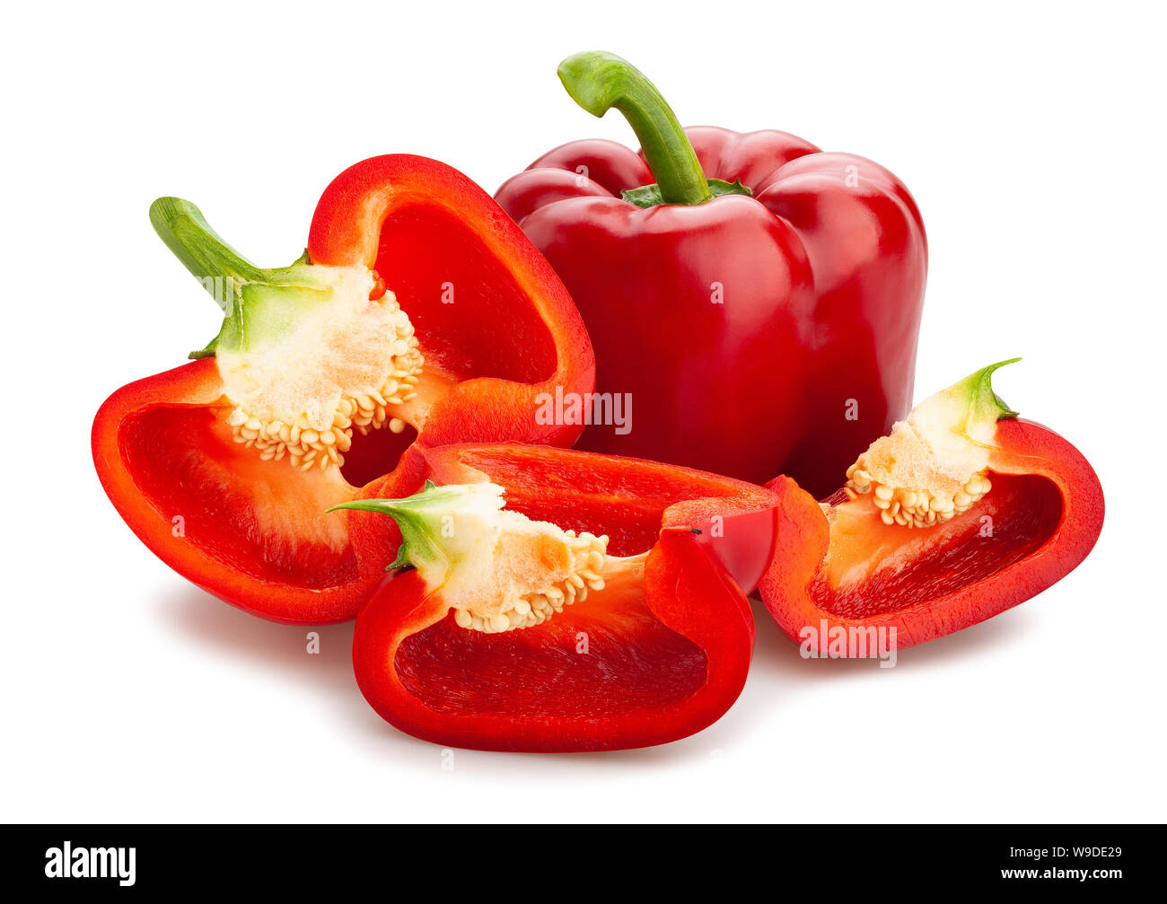 sliced deep red bell pepper path isolated on white Stock Photo - Alamy