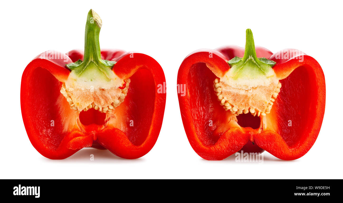 sliced deep red bell pepper path isolated on white Stock Photo - Alamy
