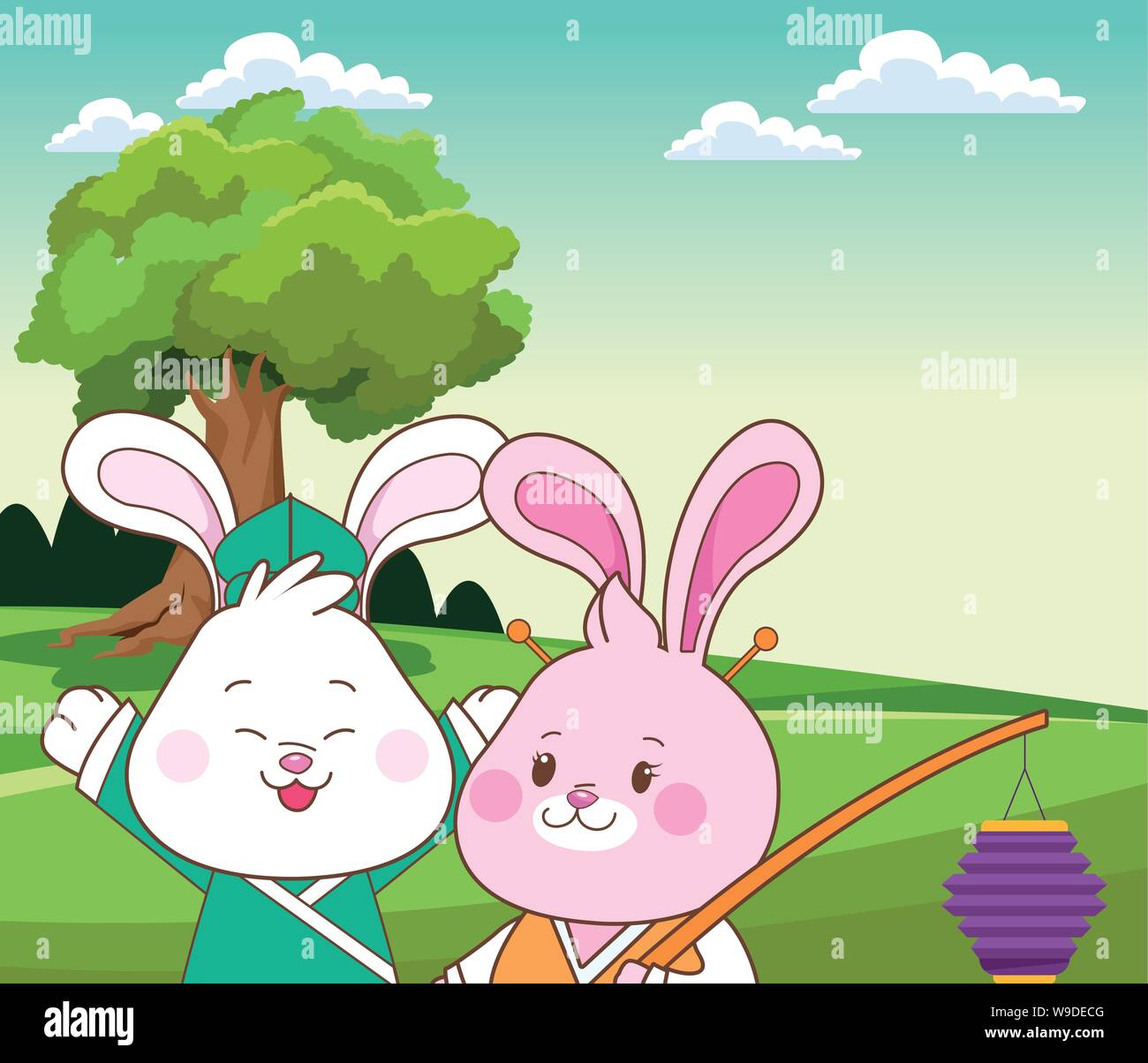 Rabbits celebrating mid autumn festival cartoons Stock Vector Image ...