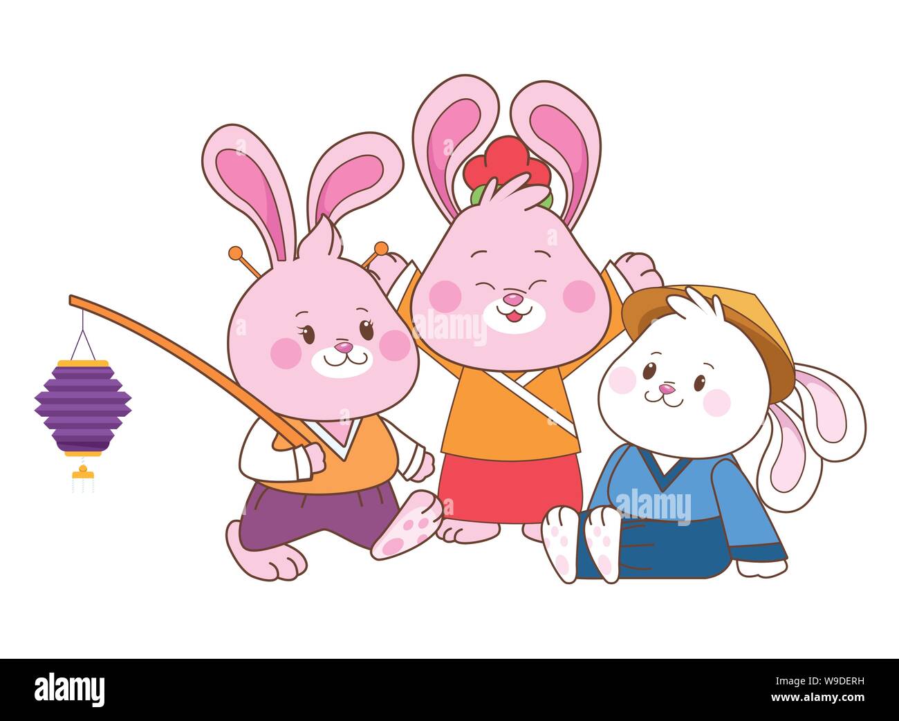 Rabbits celebrating mid autumn festival cartoons Stock Vector Image ...